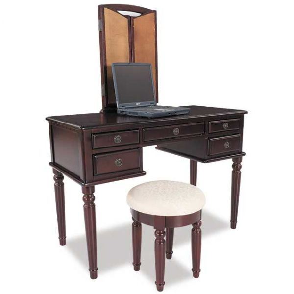 3 Piece Cherry Vanity Set with Mirror and Stool | 5052CH | AFW.com