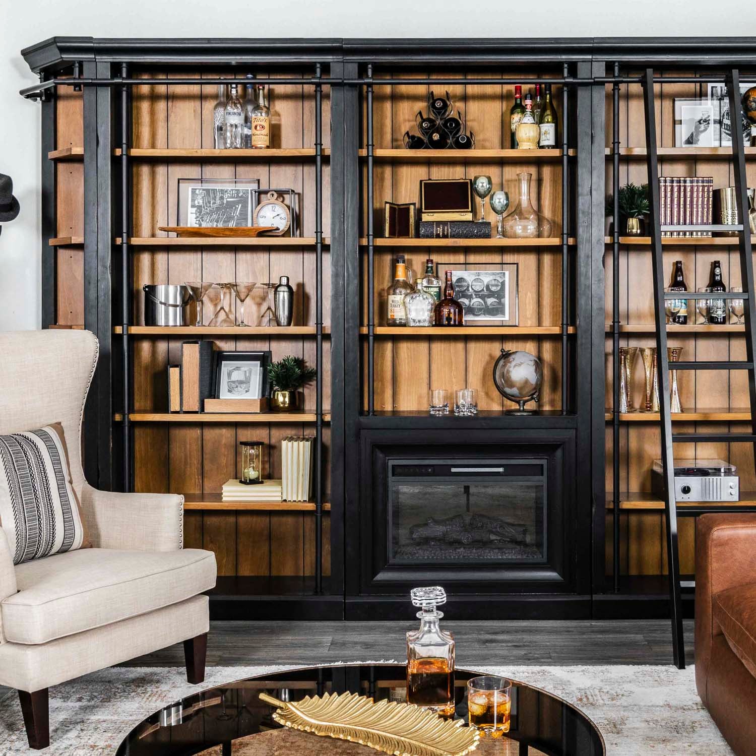 Toulouse Three-Piece Library Wall with Ladder | | Martin Furniture ...